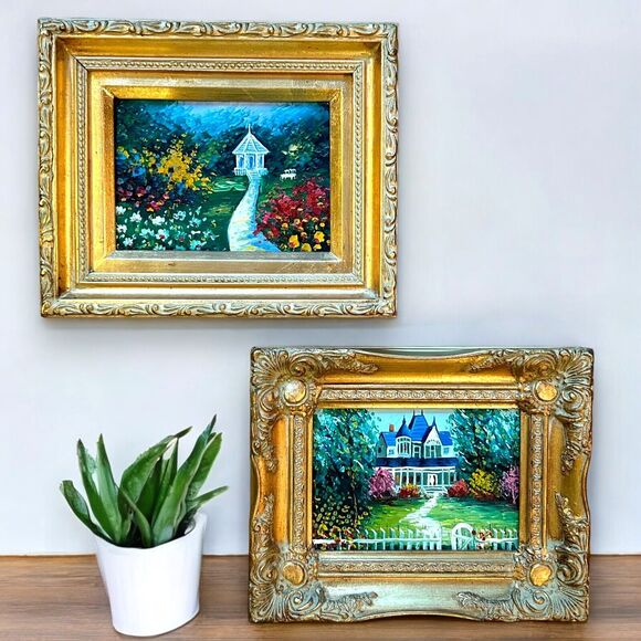 Art | Ornate Gold Wood Frame Paintings Of House Gallery Wall Scenes 8 X ...